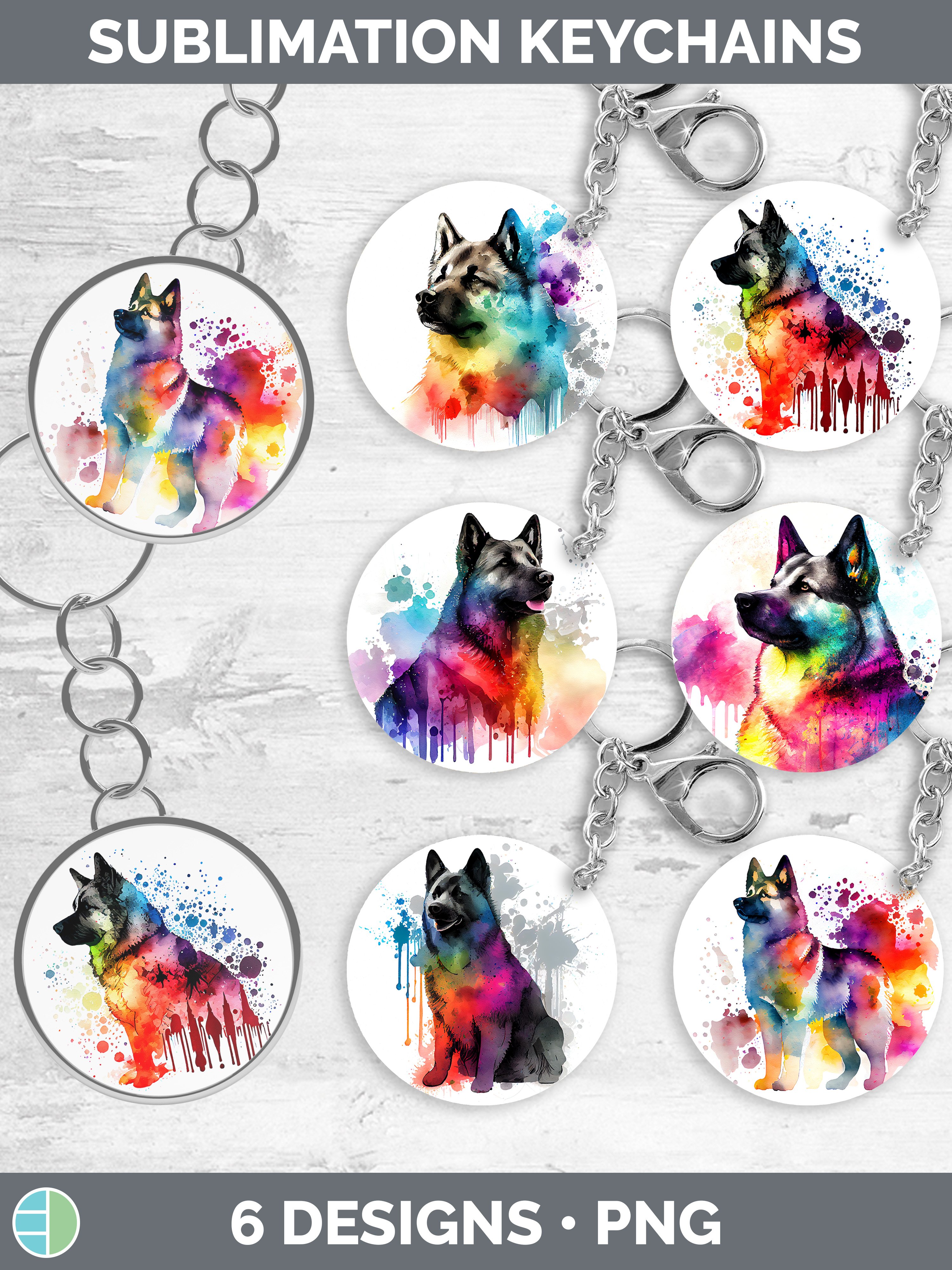 Rainbow Norwegian Elkhound Dog Keychain | Sublimation Keyrin
