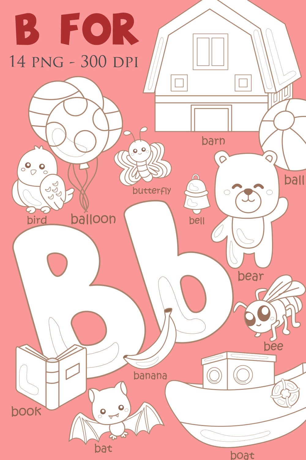 Alphabet B For Vocabulary Word Lesson Kids Digital Stamp