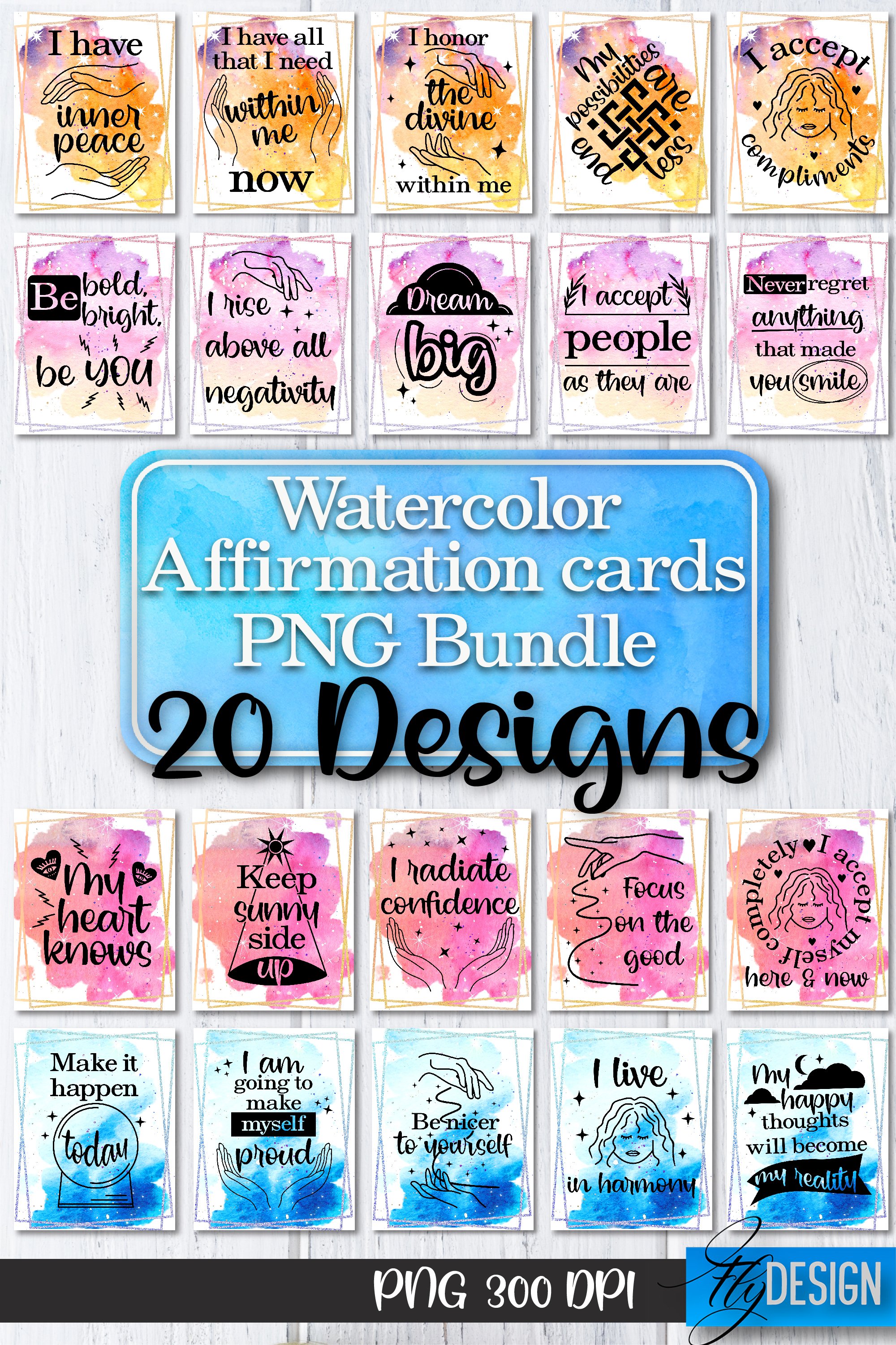 Affirmation cards PNG Bundle | Positive (1996714)