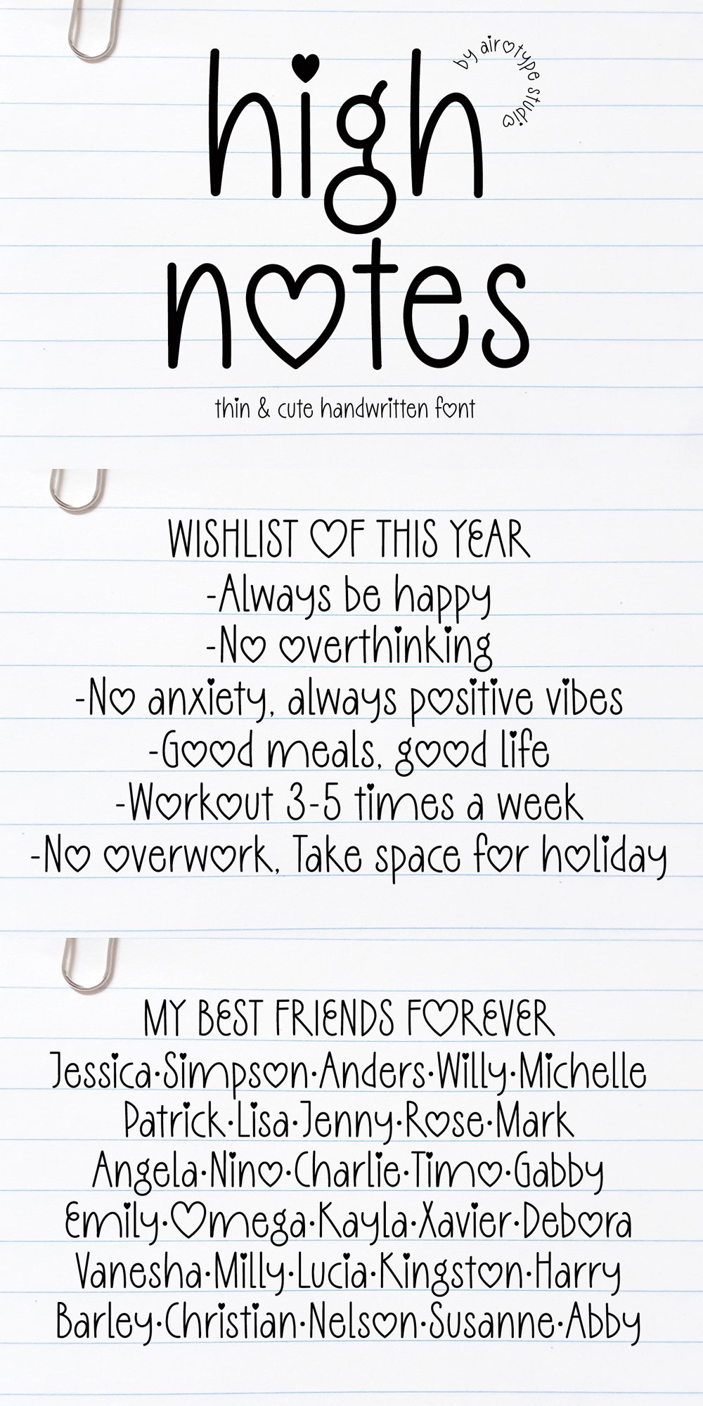 High Notes - Thin Cute Handwritten Font