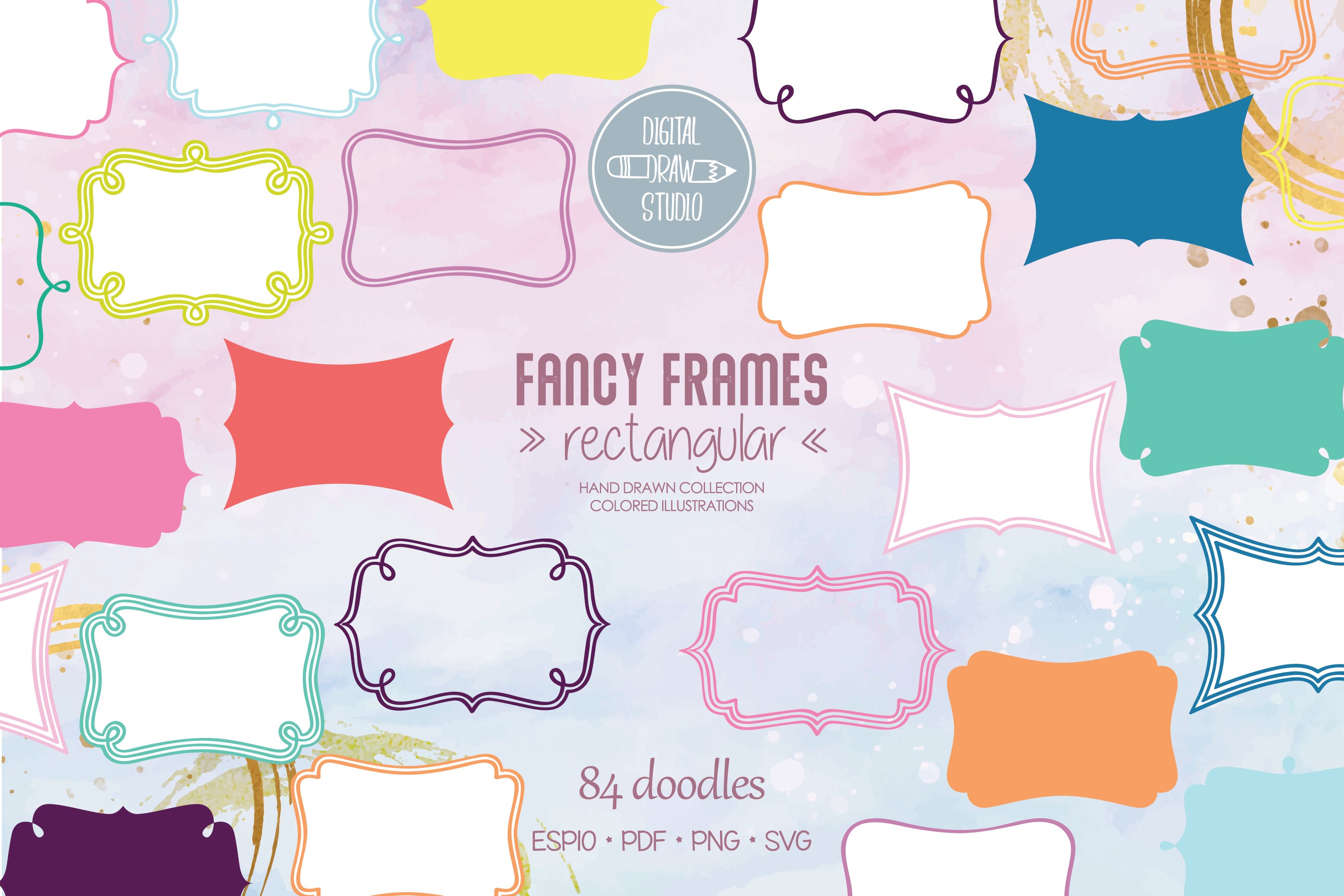 Colored Fancy Rectangular Frames, Hand Drawn Border Monogram