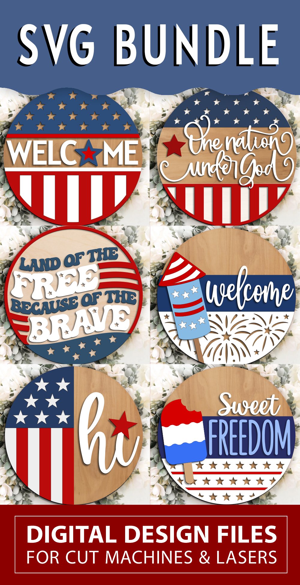 Patriotic Round Door Sign Bundle - SVG Laser Cut Files