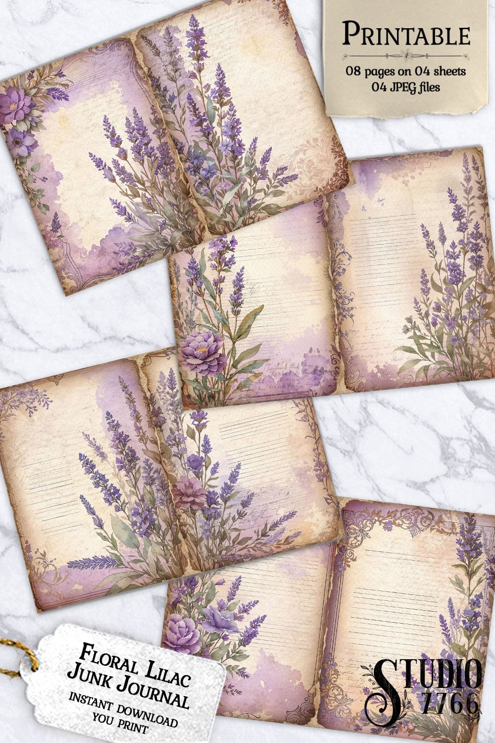 Floral Lilac Junk Journal Pages