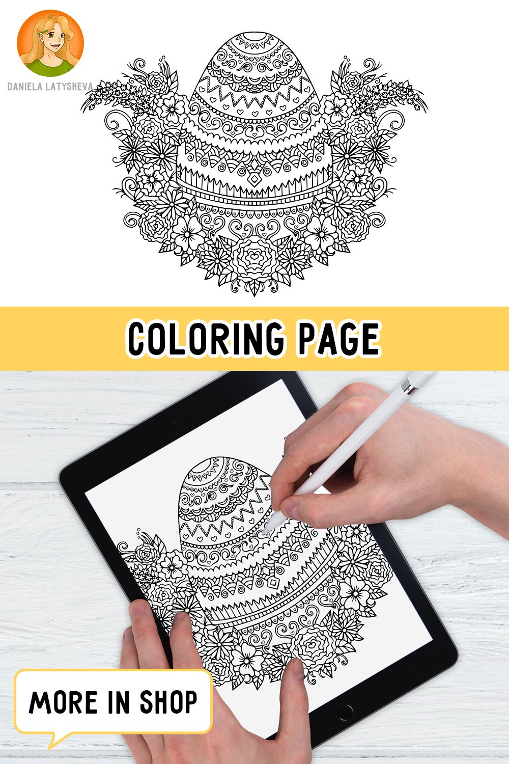 Coloring book page Easter egg with zentangle (1861819)