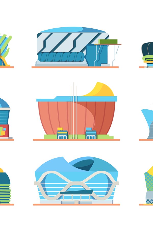 Stadium exterior. Sport building arena entrance for soccer v