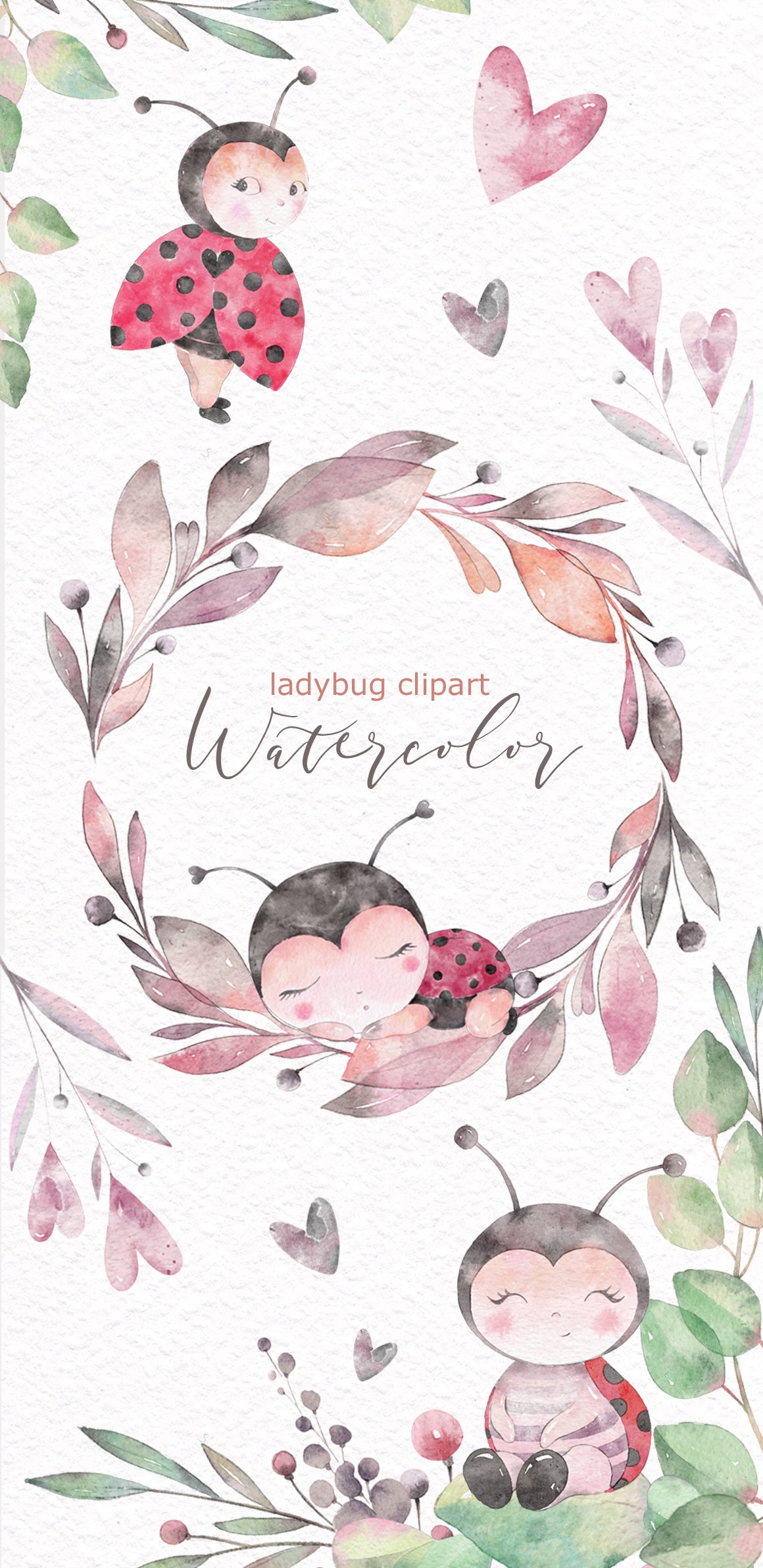Watercolor Ladybugs Clipart