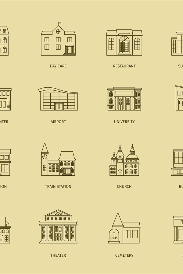 Outline town houses illustration