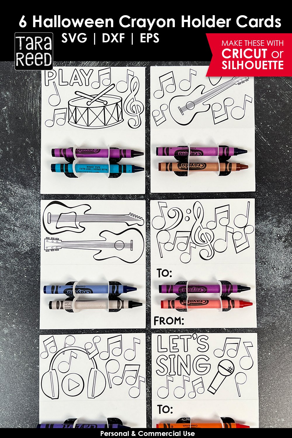 Music Lover Coloring Cards for Cricut or Silhouette