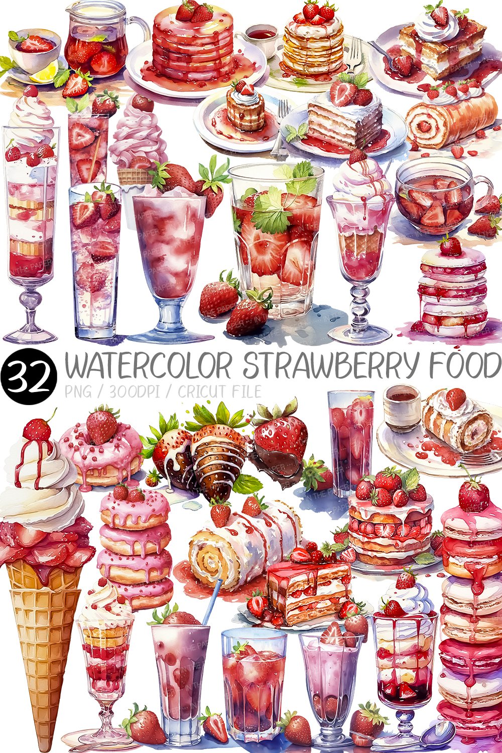 Watercolor Strawberry Food Clip Art