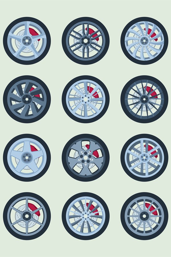 Brake pads for wheels. Wheels round forms steel modern rims