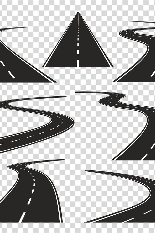 Roads in perspective. Bended pathway road curved city street