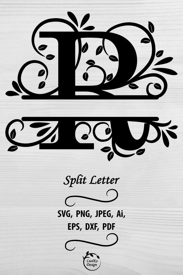 Letter R. Split monogram letter R. Floral alphabet SVG, DXF