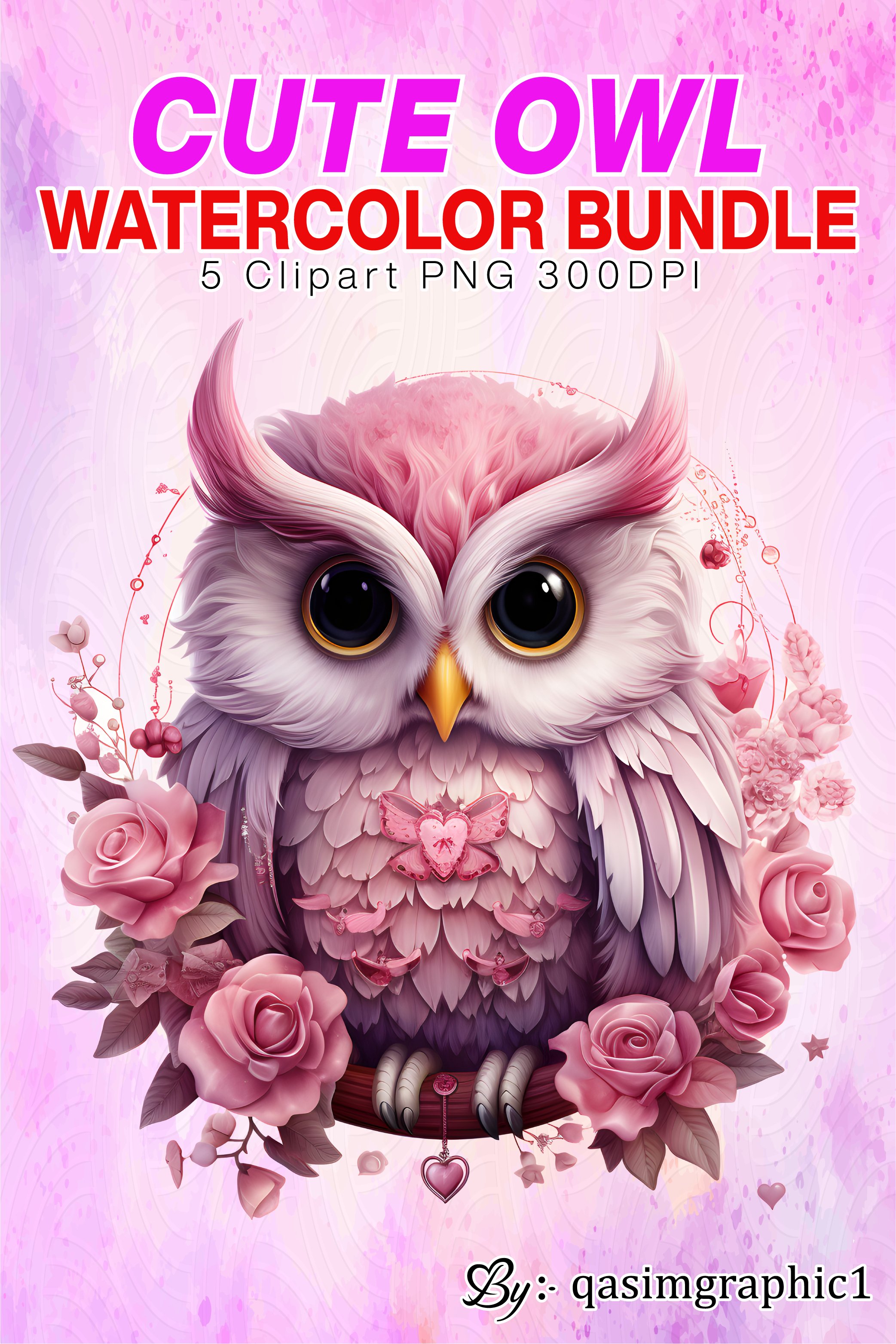 Owl Clipart 5 high-quality PNG, Pastel color Owl with flower