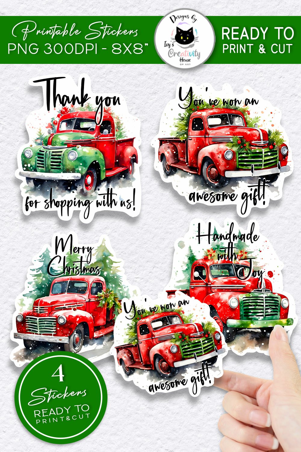 Red Christmas Truck Stickers | Christmas Packaging Stickers