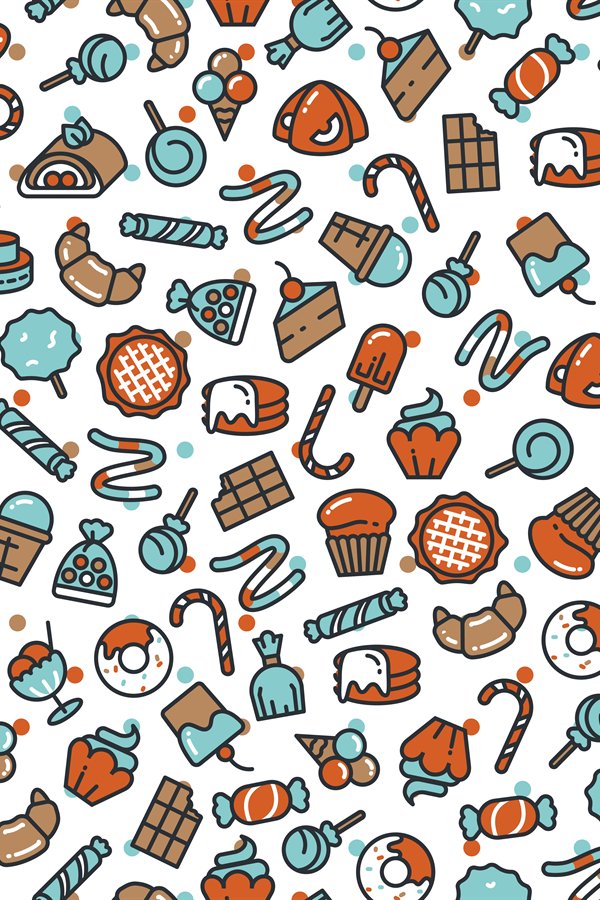 Sweet desserts candies bakery cakes seamless pattern