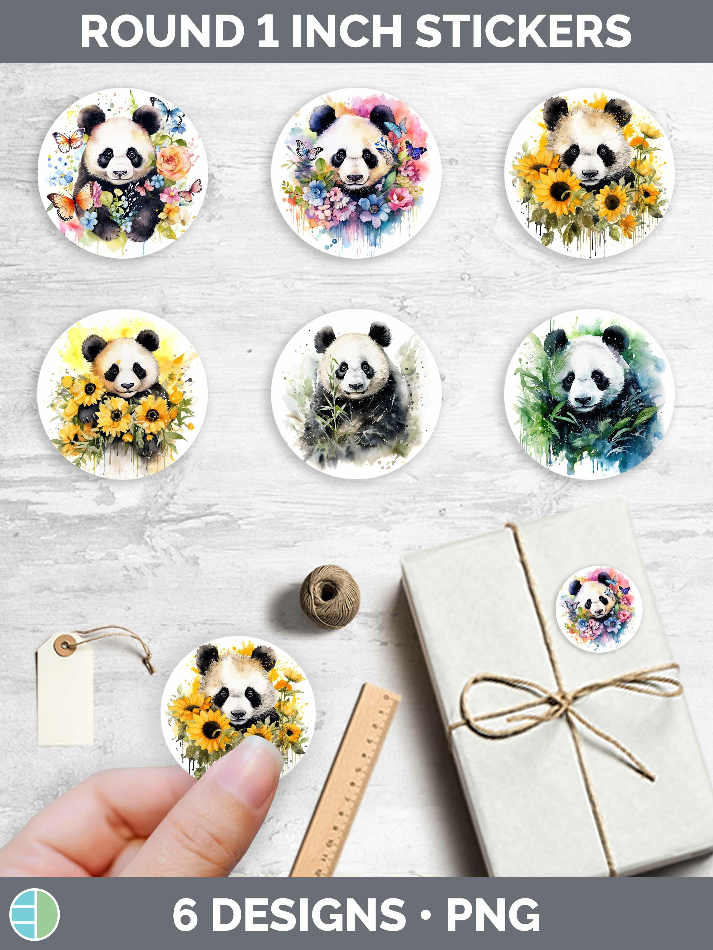 Watercolor Panda Stickers | Round Labels Bundle