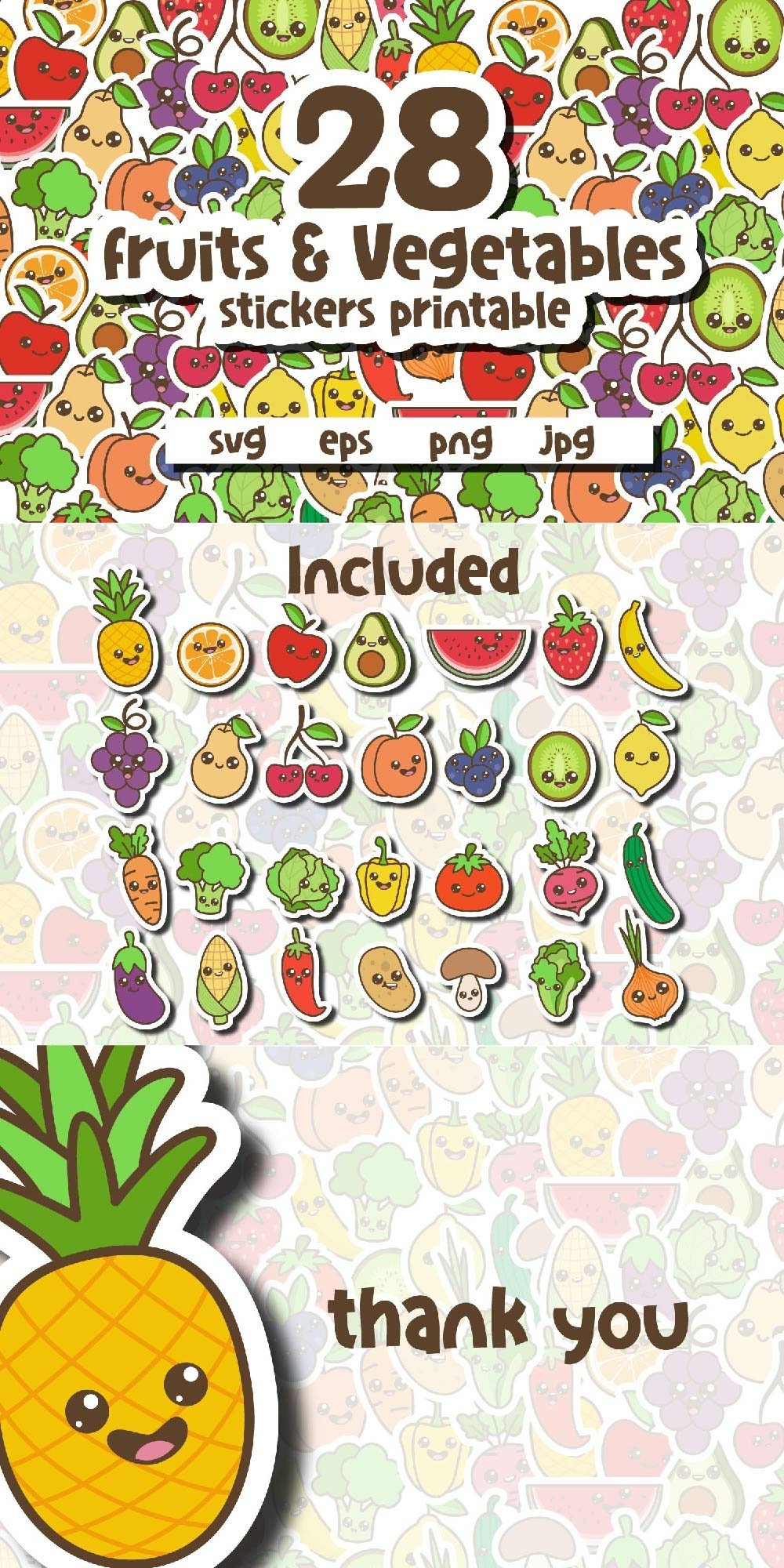 Fruits and Vegetables sticker printable bundle