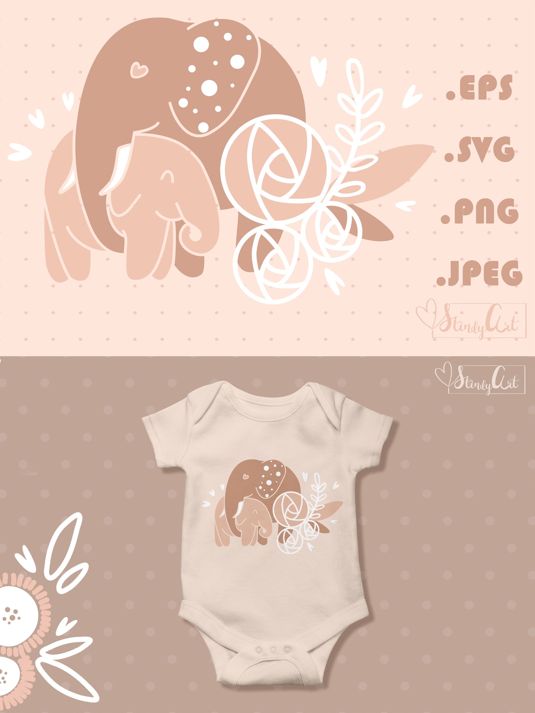 Mama elephant and baby elephant love - SVG/PNG for cricut