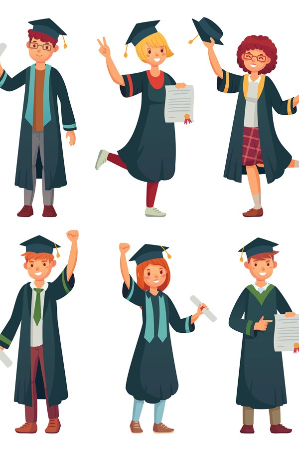 Graduates students. College student in graduation gowns, edu