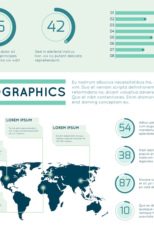 World map infographic concept with line charts, graphs and o