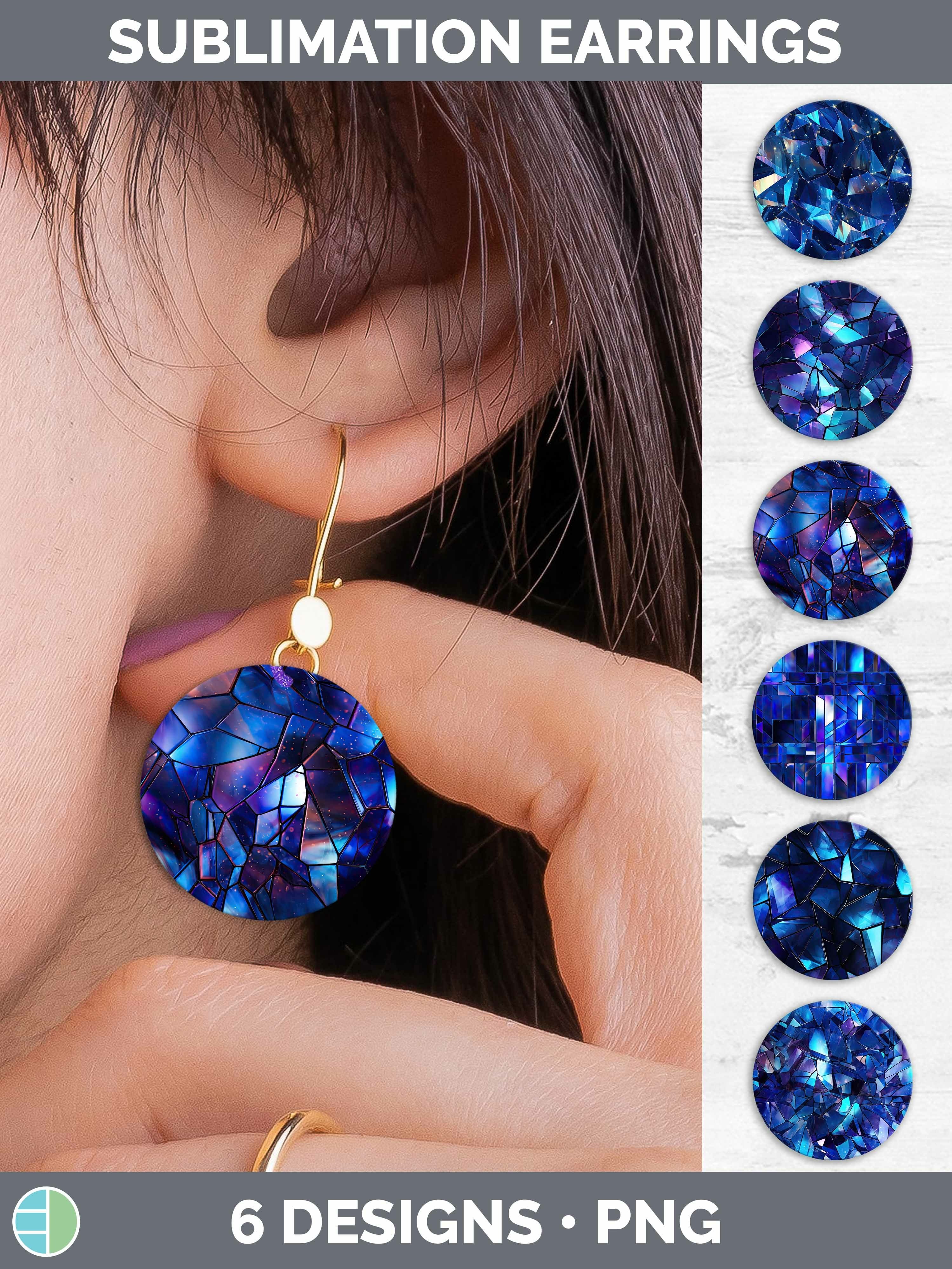 Holographic Dark Blue Round Earrings | Bundle Earrings Desi