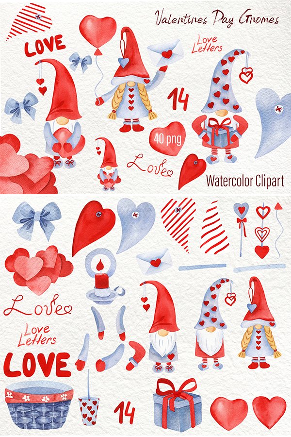 Watercolor Valentine Gnomes Clipart png (1139260)