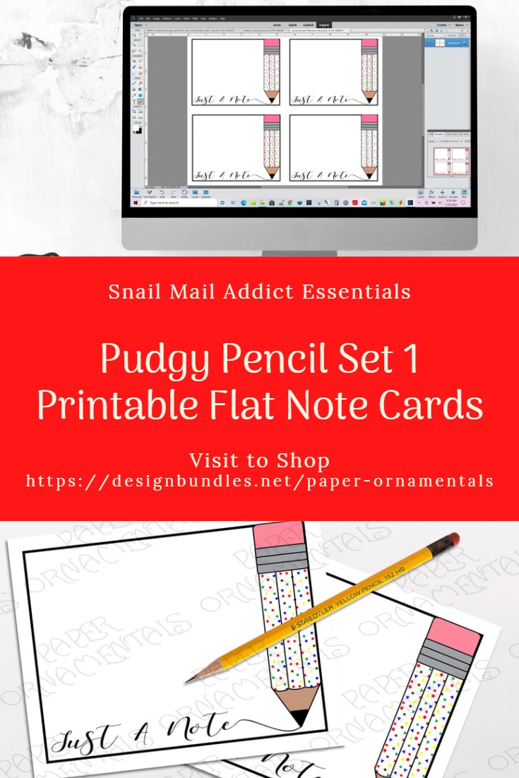 Flat Note Card, Large Pudgy Pencils Set 1