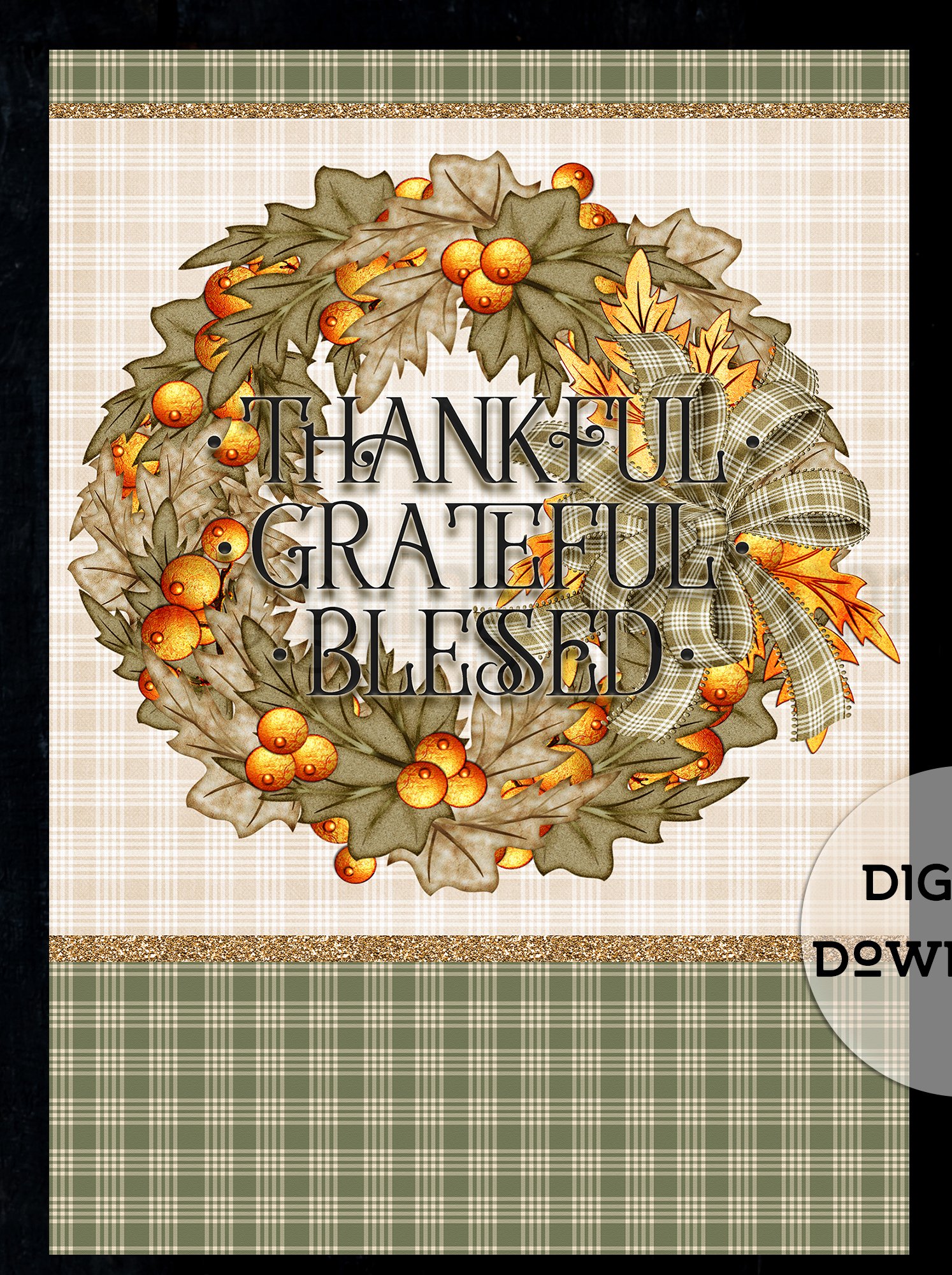 Thankful Grateful Blessed 5x7 Autumn Wreath Greeting Card