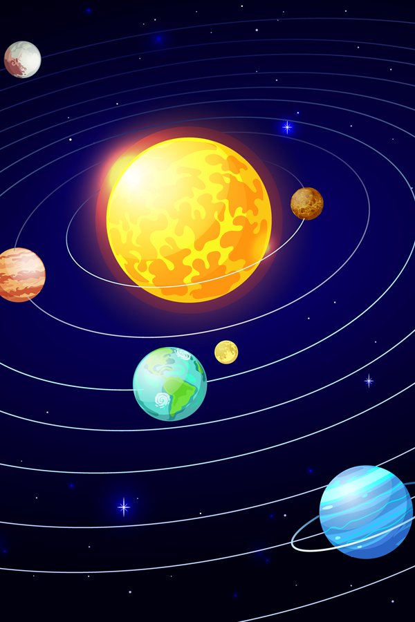 Cartoon solar system. Orbit astronomy space scheme, galaxy c