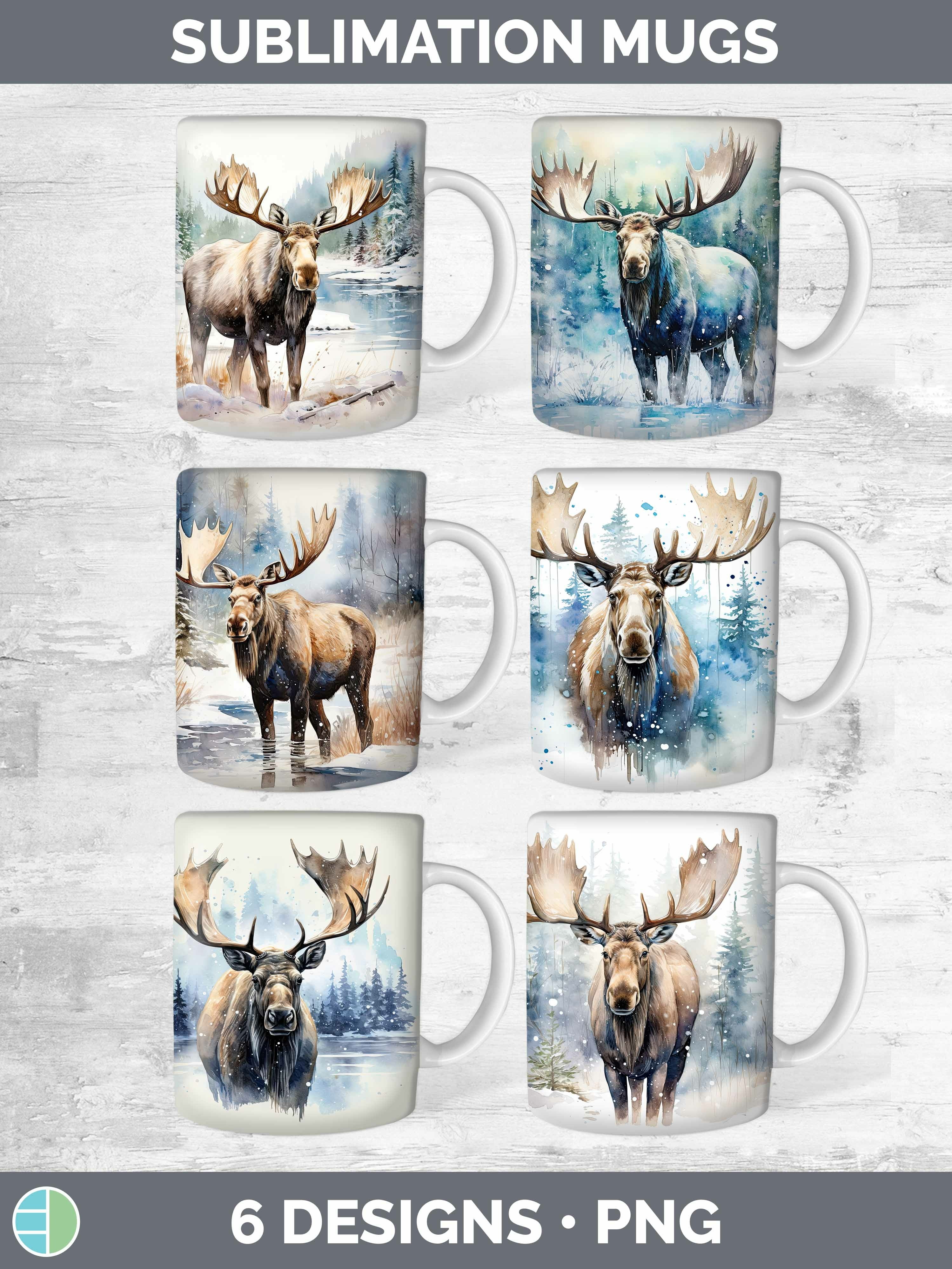 Watercolor Moose Mug Wrap | Bundle Coffee Cup Designs