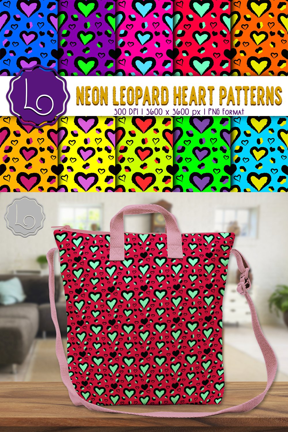 10 Neon Leopard Heart Patterns