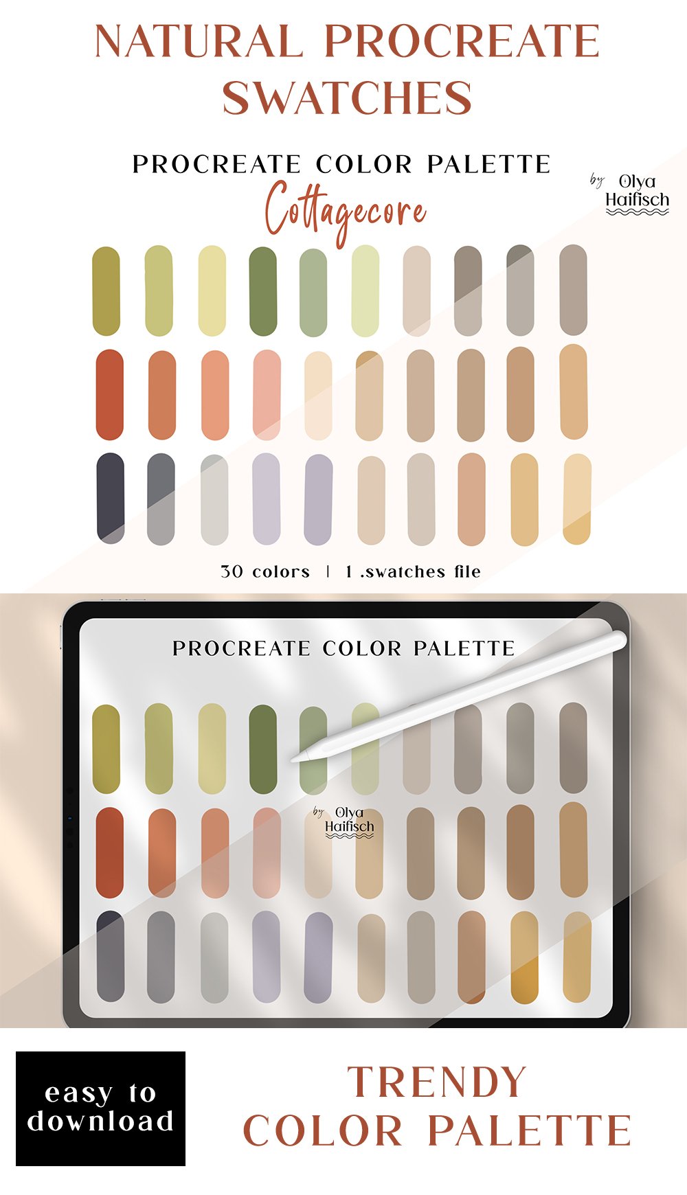 Natural Boho Procreate Color Palette. Earthy Color Swatches