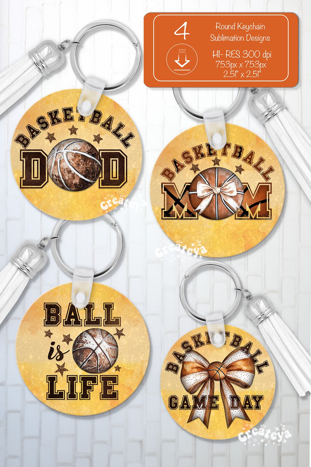 Basketball Round Keychain Bundle Sport Sublimation Round png