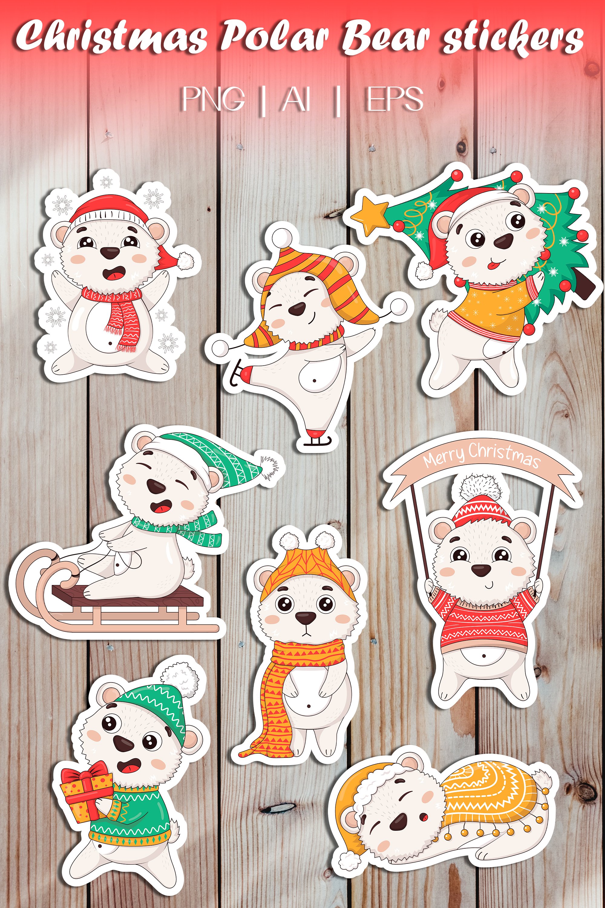 Christmas polar bear Printable Stickers PNG
