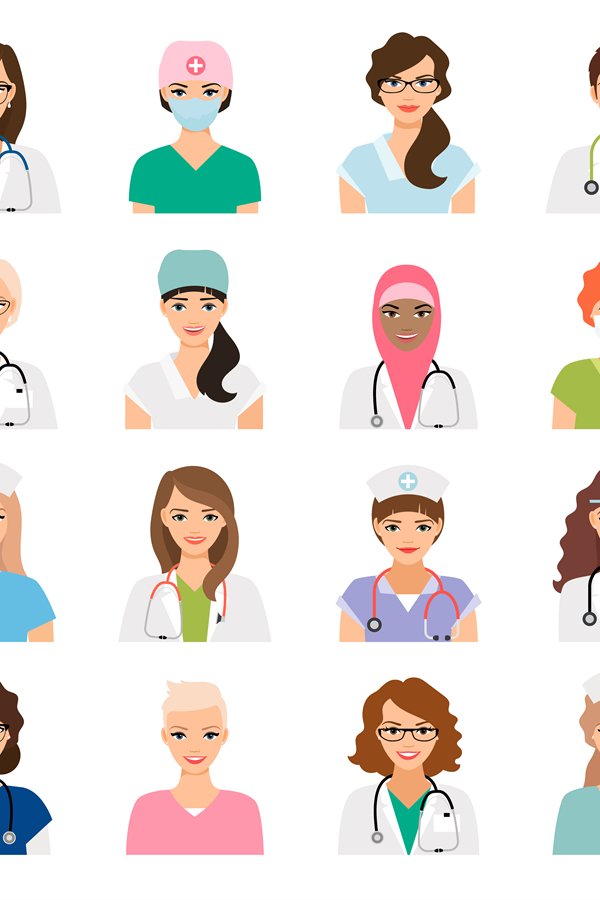 Female doctors and nurses avatars set