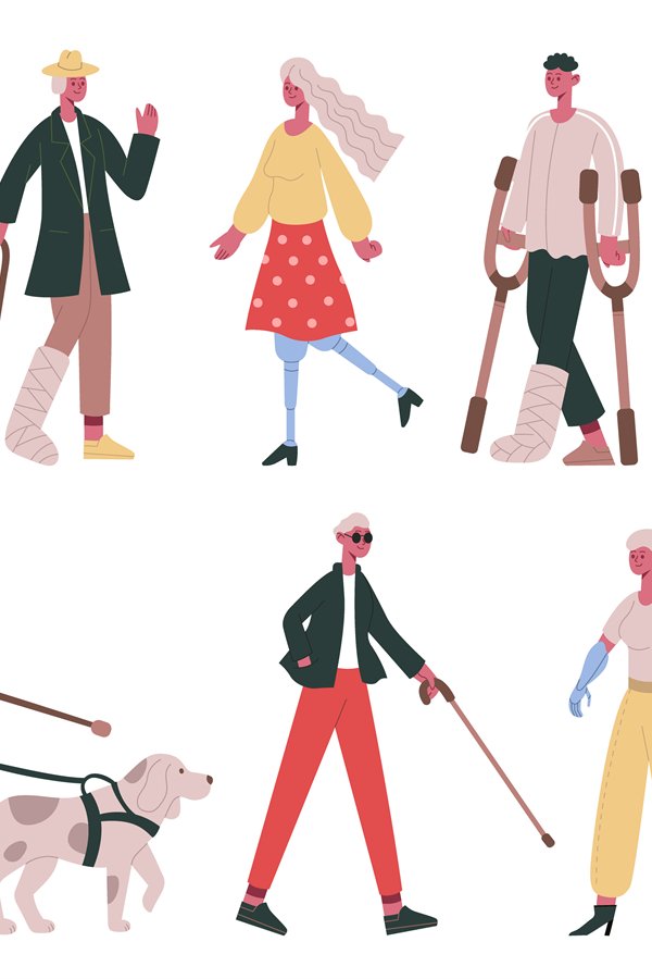 Disabled people. Handicapped, blind, deaf characters, people