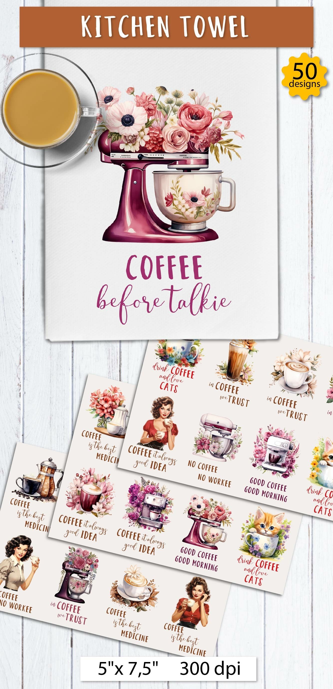 Coffee towel bundle | Funny Kitchen towel design
