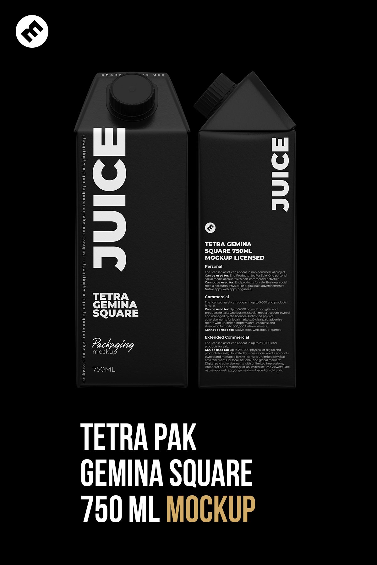 Tetra Gemina Square 750ml. Front and Side