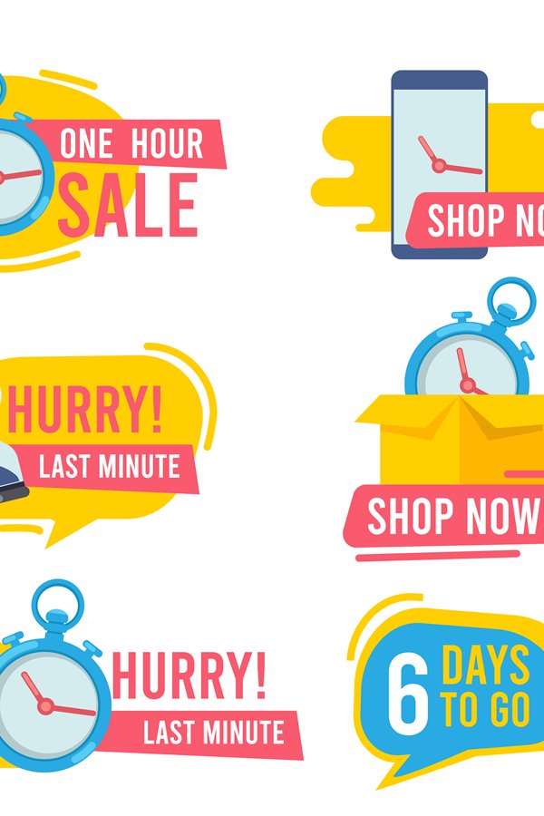 Countdown badges. Promotional hot offers fast sales fire emb