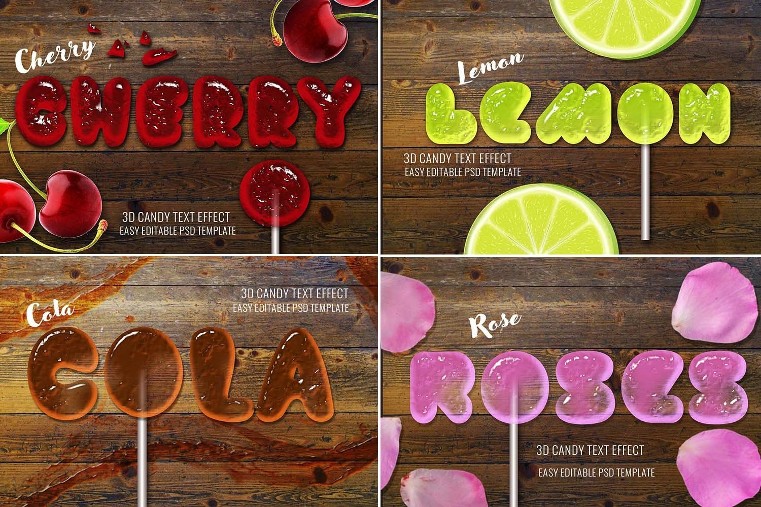3D Candy Text Effect - 4 Editable PSD Templates (1333308)