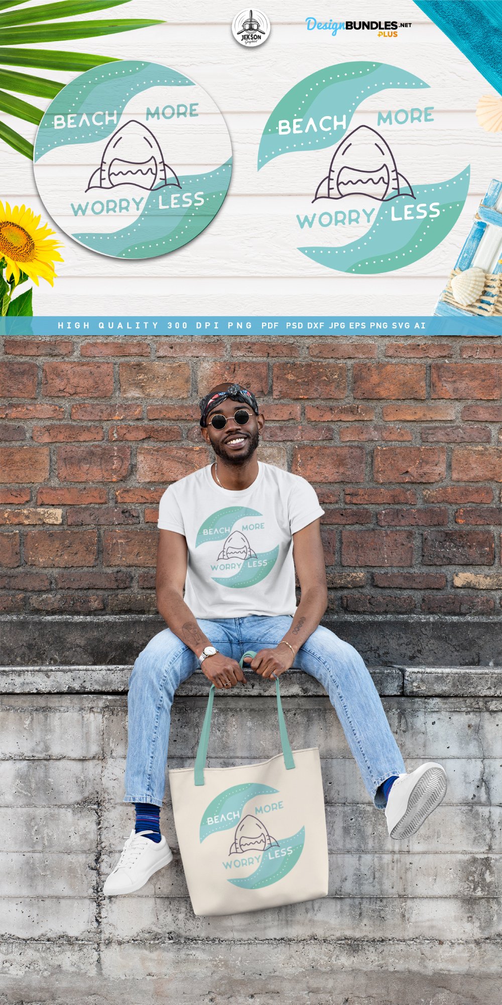 Beach More Worry Less SVG Cut File | Summer Round Sign PNG