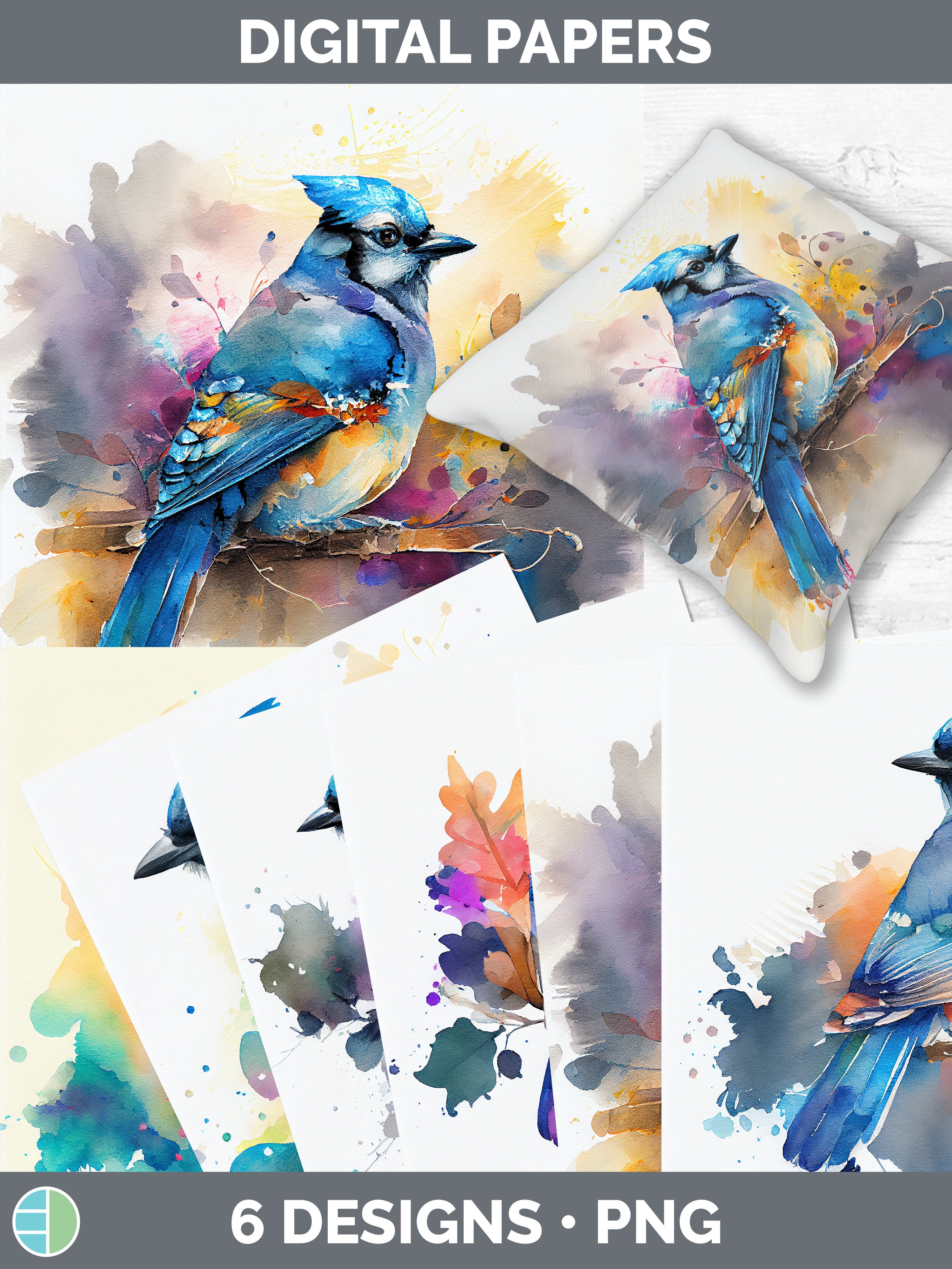 Rainbow Blue Jay Backgrounds | Digital Scrapbook Papers