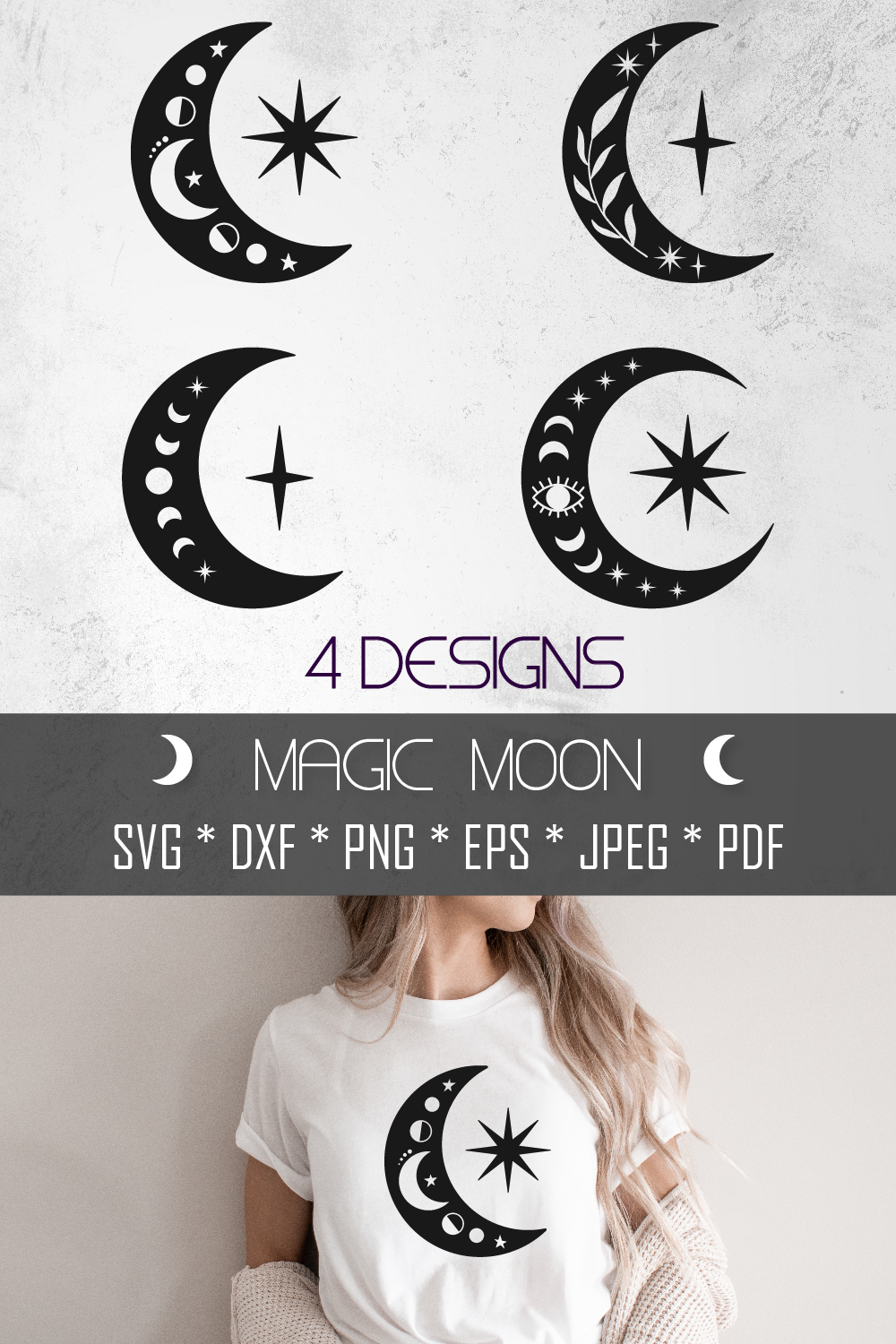 Moon Phases SVG Files. Magic Moons Celestial PNG Clipart.
