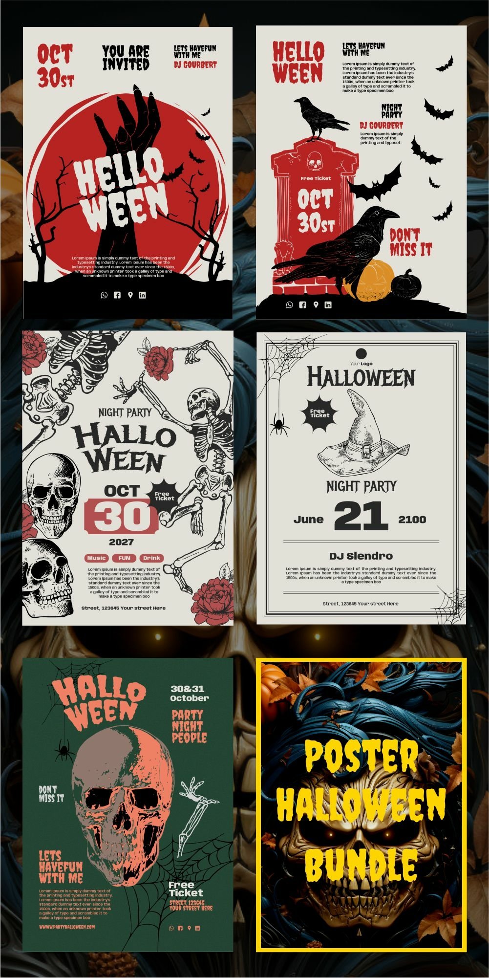 Poster Halloween Design Template Bundle