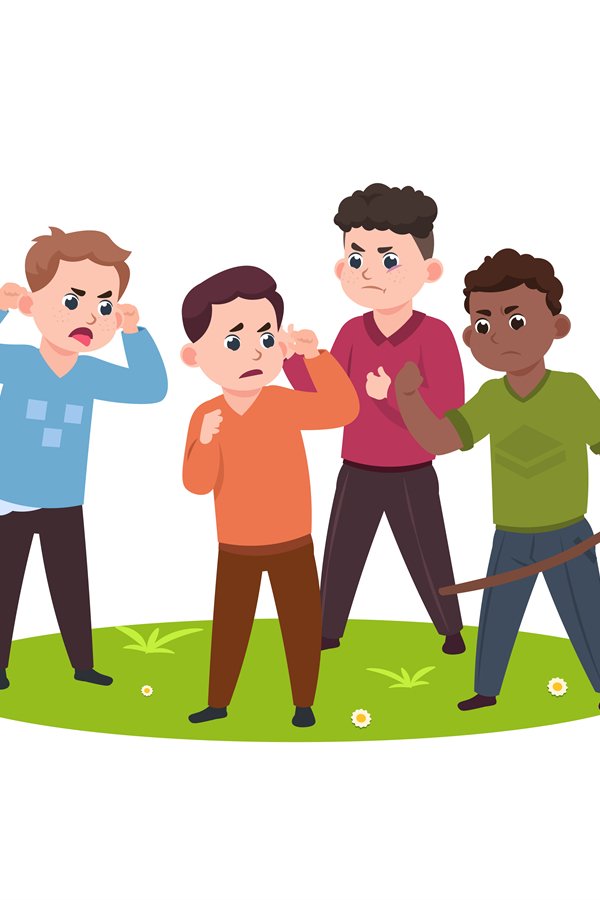 Angry kids. Bad boys confronting and bullying smaller childr