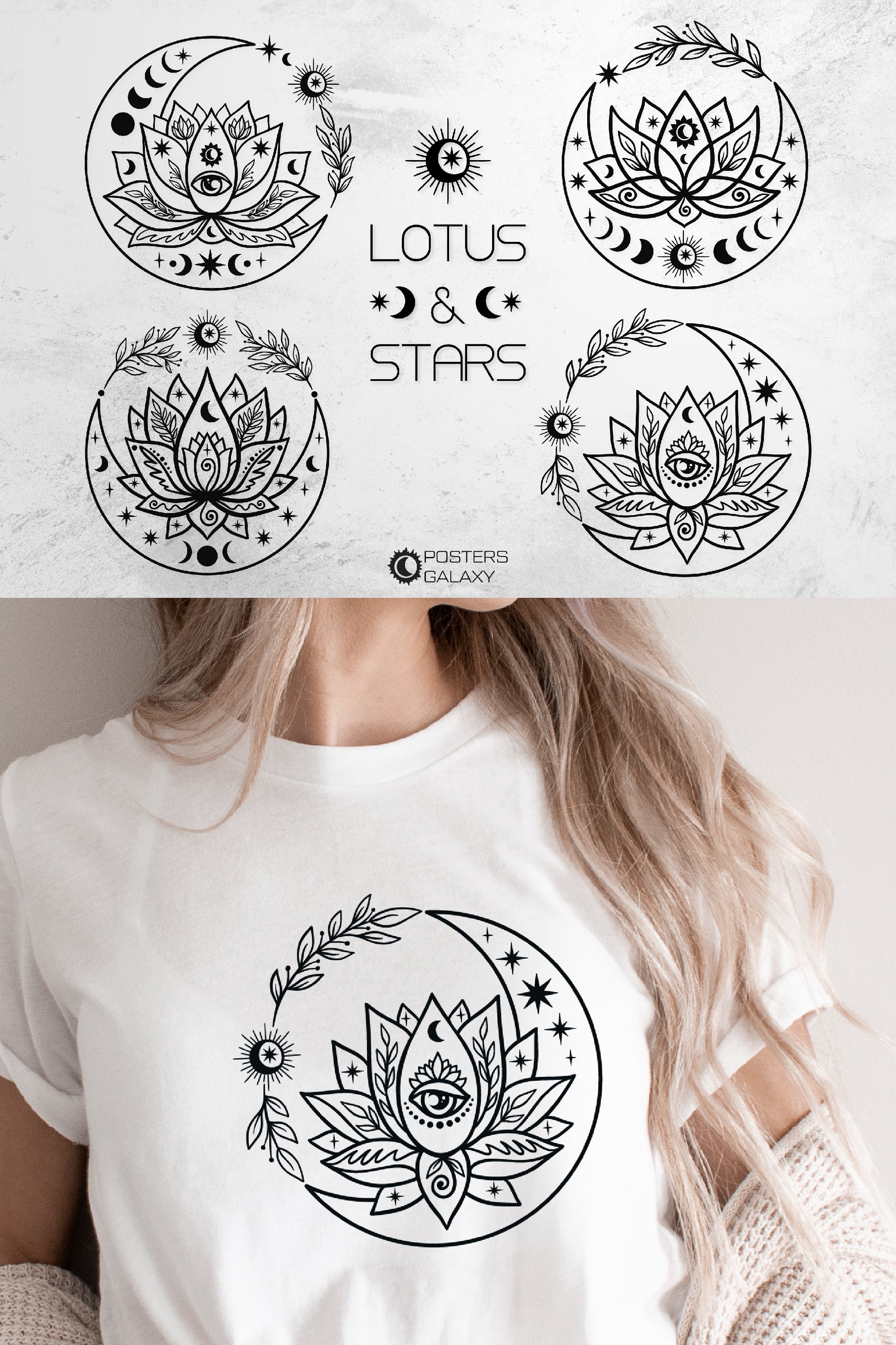 Celestial Svg. Lotus And Stars Magical Png Clipart.