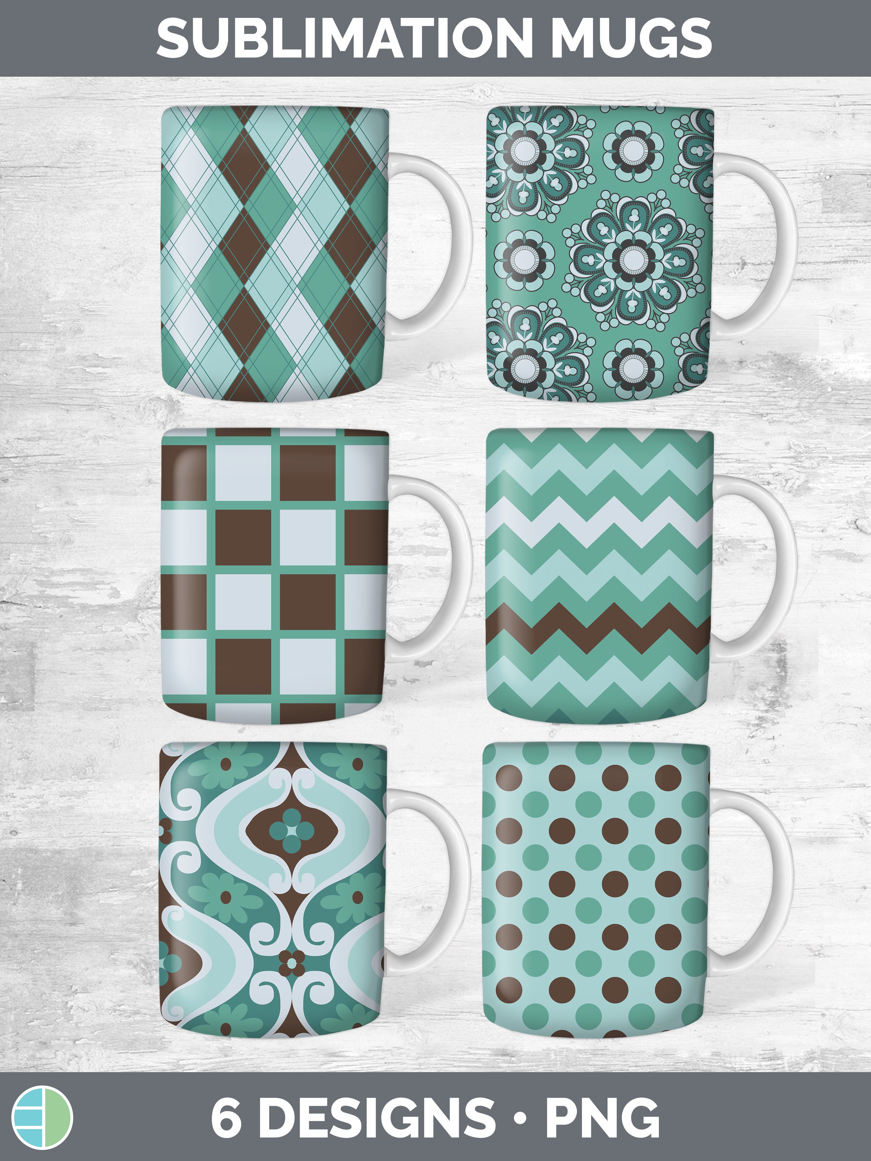 Turquoise Mug Sublimation | Coffee Cup Designs PNG
