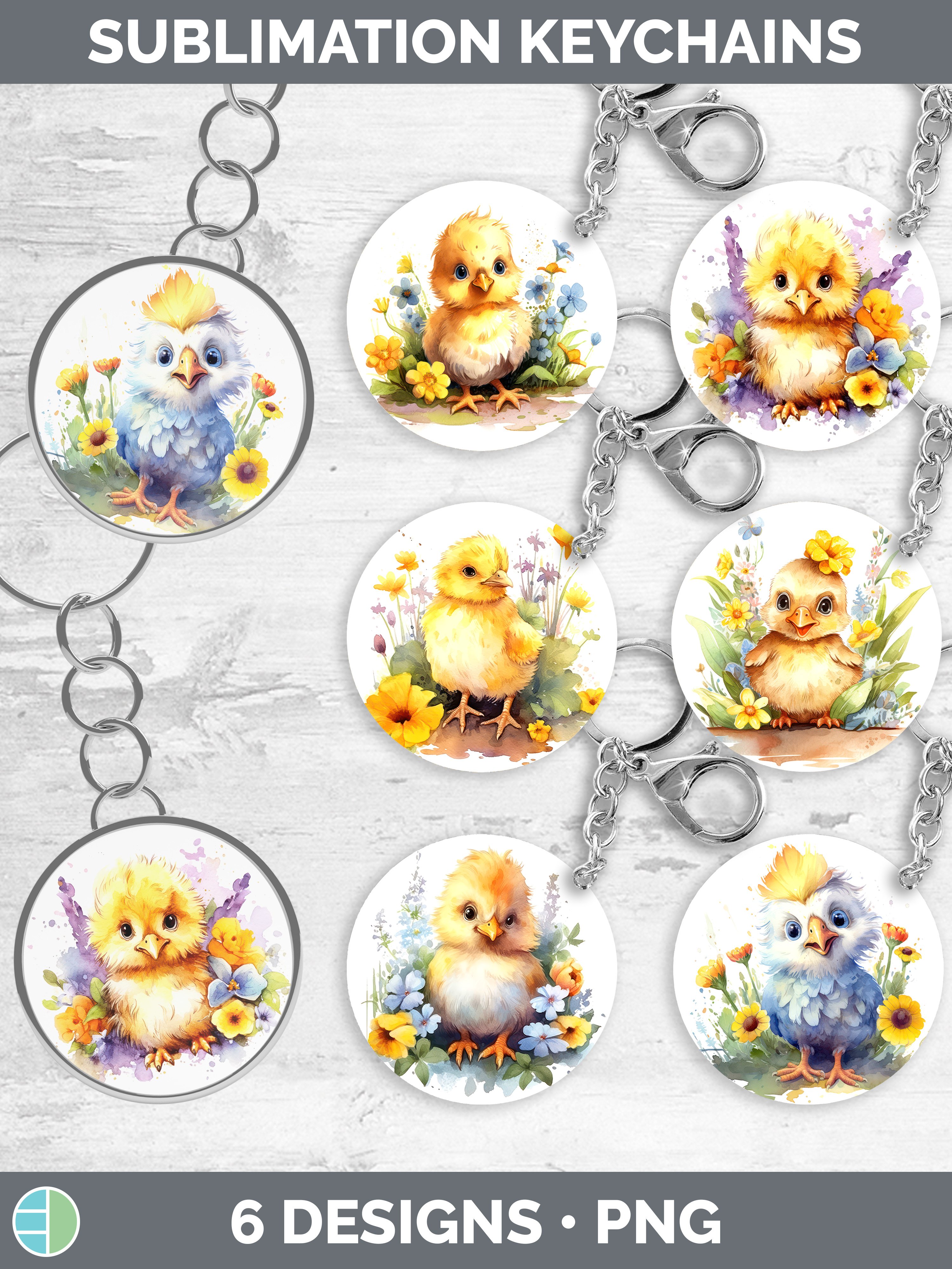 Watercolor Chicken Keychain | Sublimation Keyring Designs Bu