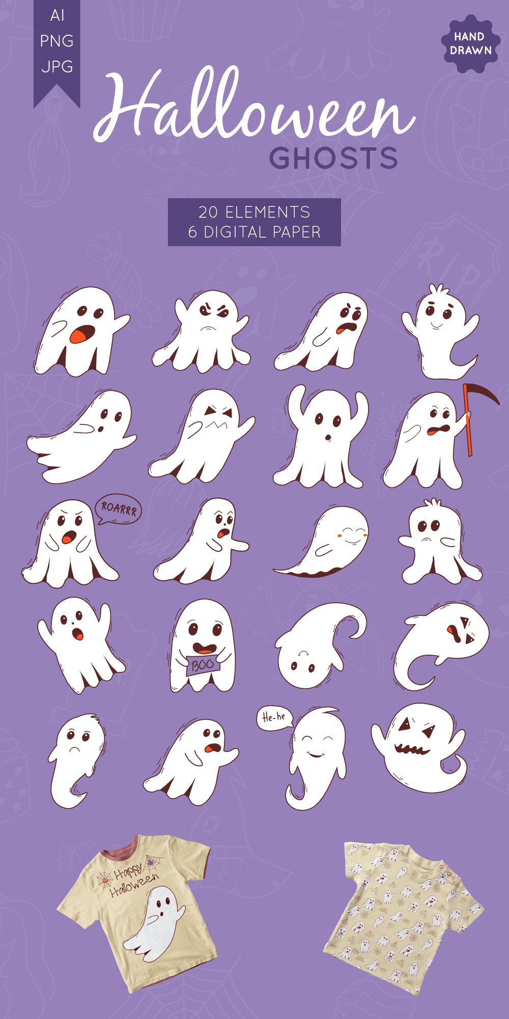 Spooky halloween ghost clipart. Halloween scary monsters PNG
