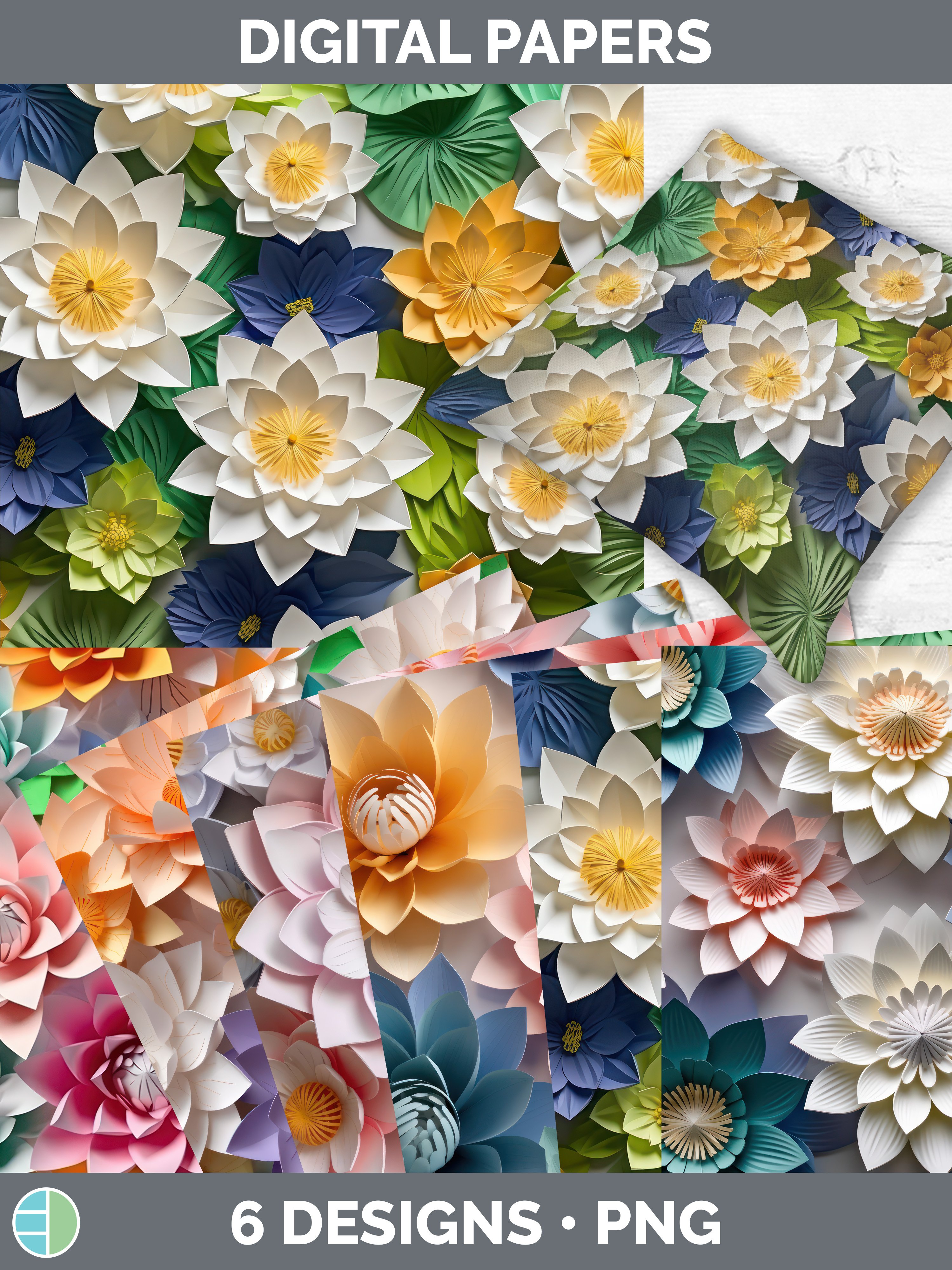 3D Paper Lotus Flowers Paper Backgrounds | Digital Scrapbook